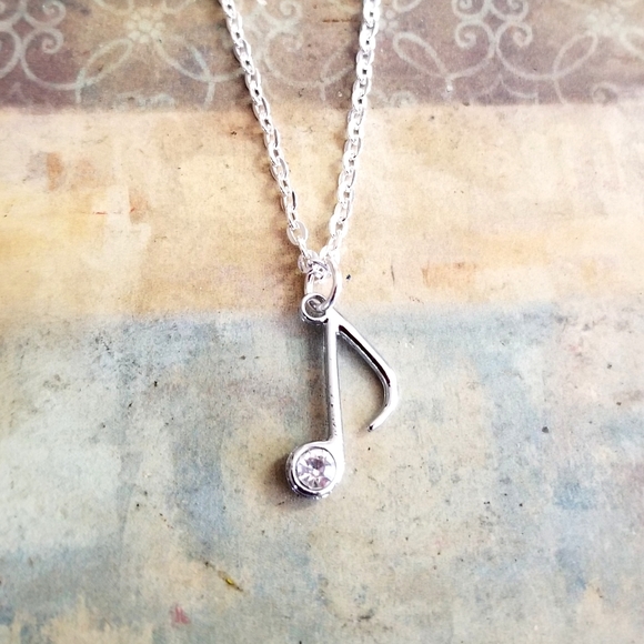 Handmade | Jewelry | Silver Music Note Necklace Crystal Eighth Note ...